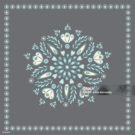 벡터 예쁜 파란색과 회색 꽃 민속 디자인 자 수 또는 카드에 이상적입니다 벡터 일러스트 고무도장에 대한 스톡 벡터 아트 및 기타