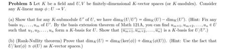 Solved Problem 5 Let K Be A Field And U V Be Chegg