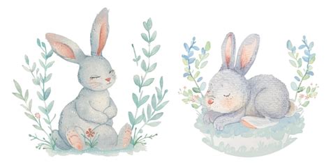 귀여운 토끼 부드러운 수채 터 일러스트레이션 프리미엄 벡터