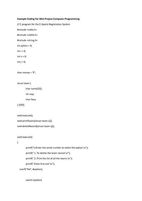 Solution Example Coding C For Mini Project Computer Programming