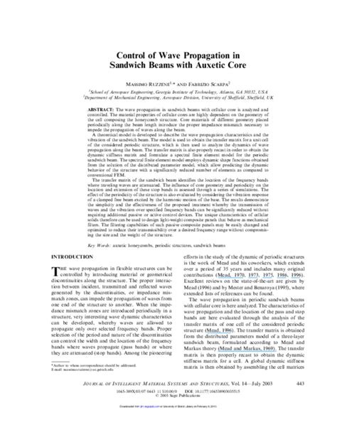Pdf Control Of Wave Propagation In Sandwich Beams With Auxetic Core