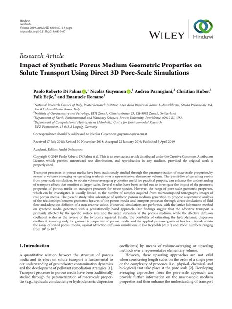 Pdf Impact Of Synthetic Porous Medium Geometric Properties On Solute Transport Using Direct 3d
