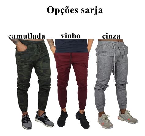 Kit 2 Calças Jeans Camuflada Masculina Jogger C Punho Lycra R 104