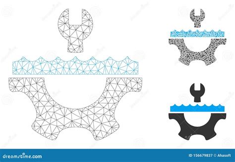 Water Service Gear Vector Mesh Wire Frame Model And Triangle Mosaic Icon Stock Vector
