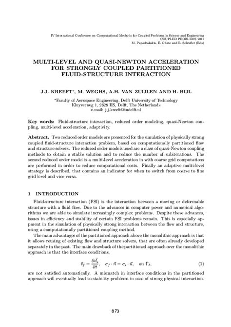 Pdf Multi Level And Quasi Newton Acceleration For Strongly Coupled Partitioned Fluid Structure