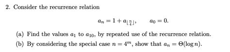 Solved Consider the recurrence relation an a ² ao Chegg com