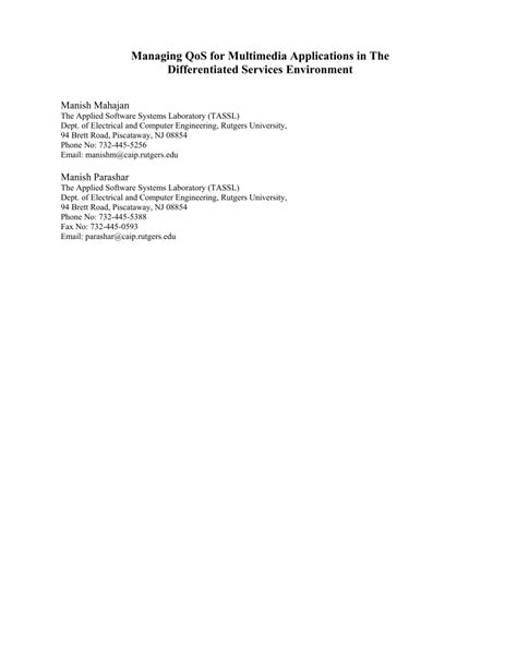Pdf Managing Qos For Multimedia Applications In A Differentiated Services Environment