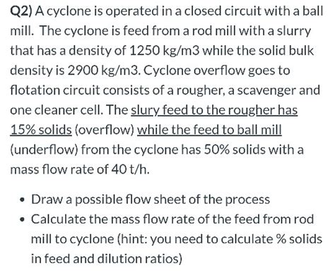Solved Q2 A Cyclone Is Operated In A Closed Circuit With A