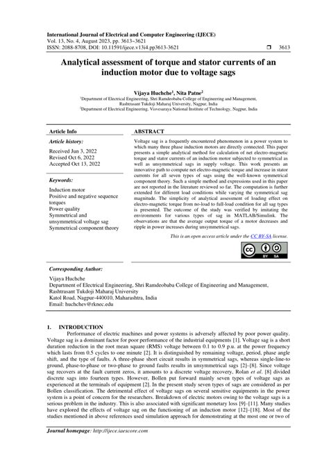 Pdf Analytical Assessment Of Torque And Stator Currents Of An Induction Motor Due To Voltage Sags
