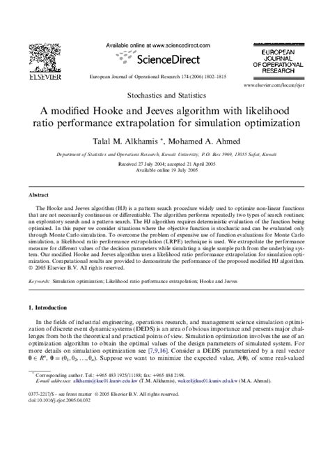 A Modified Hooke And Jeeves Algorithm With Likelihood Ratio Performance Extrapolation For