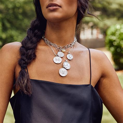 Pendant Coin Necklace In Silver With Symbol And Inspired Word Lucky
