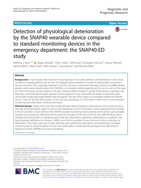 Pdf Detection Of Physiological Deterioration By The Snap40 Wearable Device Compared To