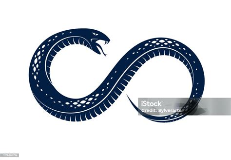 자신의 이야기를 먹는 뱀 무한대 상징의 모양으로 우로 보로스 뱀 삶과 죽음의 끝없는 주기 Ouroboros 고대 상징 벡터 일러스트 레이션 엠블럼 또는 문신 개념에 대한