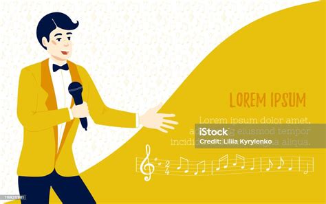 쇼맨 또는 마이크가 있는 가수 이벤트 관리 및 파티 조직 포스터 디자인 템플릿 가수에 대한 스톡 벡터 아트 및 기타 이미지 가수 경영자 공연 Istock