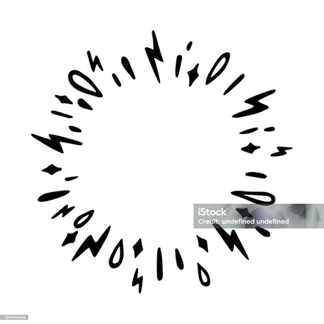 얼룩 번개 광선 태양 버스트의 벡터 프리 핸드 일러스트 추상적이고 손으로 그린 요소 둥근 프레임 흰색 배경에 격리 번개에 대한 스톡 벡터 아트 및 기타 이미지 Istock