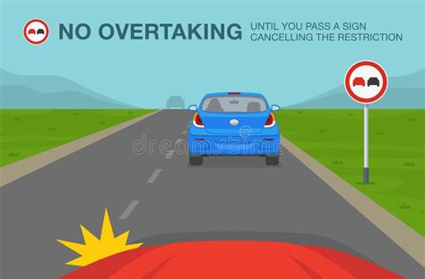 No Overtaking Or Do Not Pass Road Or Traffic Sign Meaning Driving A Car Stock Vector