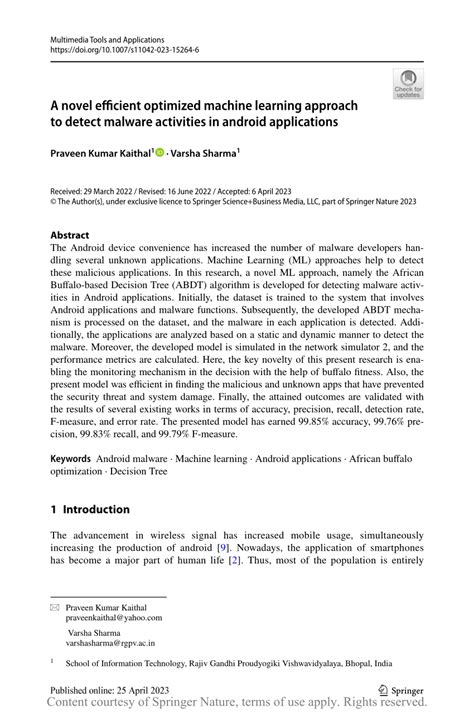 a novel efficient optimized machine learning approach to detect malware