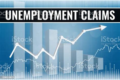 그래프 차트 열 촛불 바 숫자에서 파란색과 회색 금융 배경에 금융 용어 실업 청구 3d 렌더 떨어짐에 대한 스톡 사진 및 기타