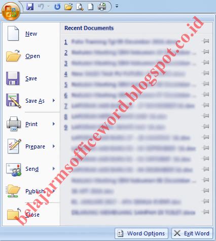 FUNGSI TOMBOL OFFICE BUTTON PADA MICROSOFT OFFICE WORD