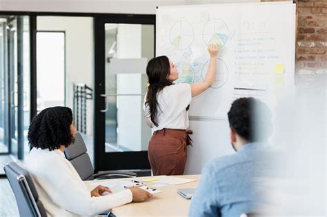 여성 재무 책임자가 프레젠테이션 중에 화이트보드에 그래프를 그립니다 모임에 대한 스톡 사진 및 기타 이미지 모임 예산 그래프 Istock