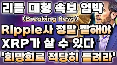 리플 대형 속보 임박 Ripple사 정말 잘해야 Xrp가 살 수 있다 희망회로 적당히 돌려라 Youtube