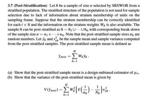 3 7 Post Stratification Let S Be A Sample Of Size N