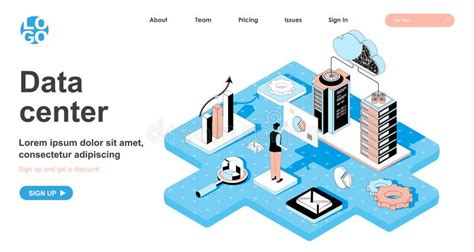 Data Center Isometric Concept Cloud Storage And Computing Technology Datacenter Server Room