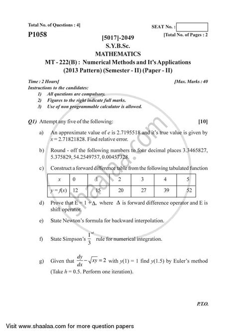 Numerical Methods And Its Applications 2016 2017 B Sc Mathematics Semester 4 Sybsc 2013