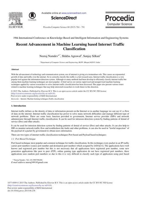Pdf Recent Advancement In Machine Learning Based Internet Traffic Classification