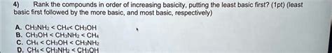 4 Rank The Compounds In Order Of Increasing Basicity Putting The Least Basic First A Ch3nh2