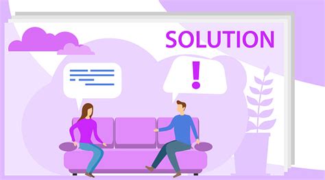 문제에 대한 해결책 한 남자와 한 여자가 소파에 앉아 문제를 해결하고 있습니다 큰 소리로 생각 문제 해결 개념의 벡터 그림입니다 가공의 인물에 대한 스톡 벡터 아트 및 기타