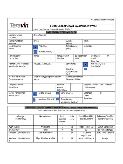 Form Data Karyawan Baru Pdf