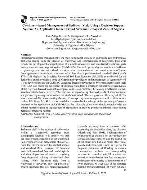 Pdf Catchment Based Management Of Sediment Yield Using A Decision Support System An