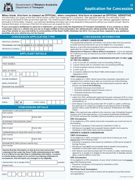 Fillable Online Transport Wa Gov Application For Concession Form C1