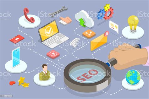 3d 아이소메트릭 플랫 벡터 Seo 최적화의 개념적 일러스트 레이 션 검색 엔진에 대한 스톡 벡터 아트 및 기타 이미지 검색 엔진 공동체 마케팅 퍼널 Istock