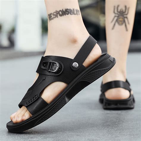 Badu Bg Класически мъжки модни сандали Летни дишащи нехлъзгащи се външни чехли Pu меко дъно