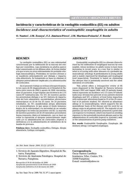 Esofagitis Eosinofilica Ee En Adulto Pdf La Enfermedad Por