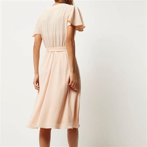Lyst River Island Light Pink Wrap Midi Dress In Pink