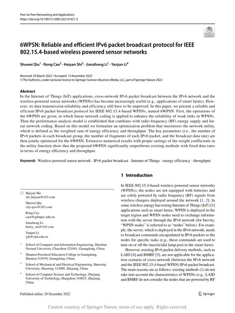 6wpsn Reliable And Efficient Ipv6 Packet Broadcast Protocol For Ieee 802154 Based Wireless