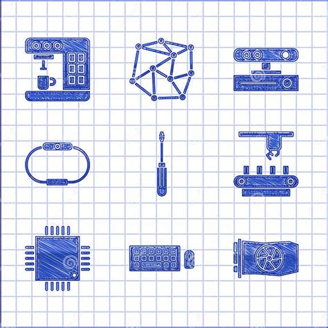 Set Screwdriver Keyboard And Mouse Video Graphic Card Factory Conveyor System Belt Processor