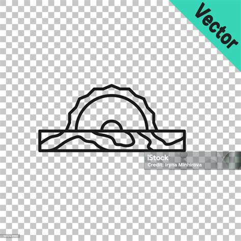 검은 색 라인 전기 원형 톱은 투명 한 배경에 고립 된 강철 이빨 디스크 아이콘 나무 또는 금속을 절단하기위한 전기 손 도구 벡터 목공에 대한 스톡 벡터 아트 및 기타