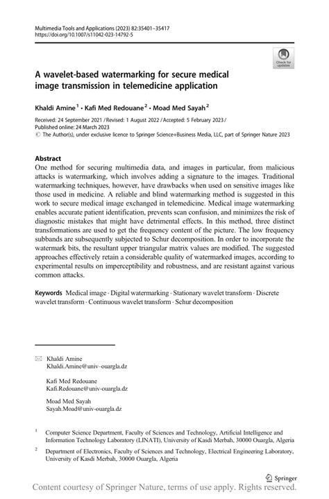 A Wavelet Based Watermarking For Secure Medical Image Transmission In Telemedicine Application