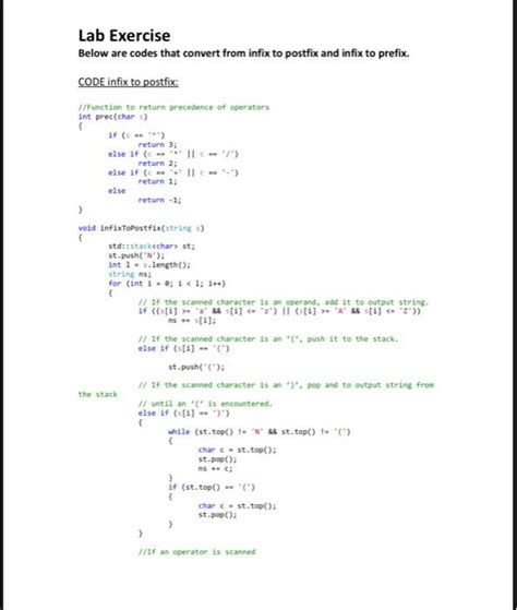 Solved Lab Exercisebelow Are Codes That Convert From Infix