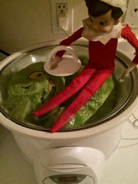 Elf On The Shelf Traps The Grinch In The Crock Pot Christmas Elf Doll Elf Doll Elf