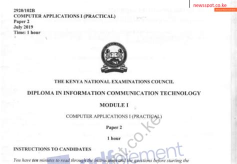 dict computer application knec past papers ke