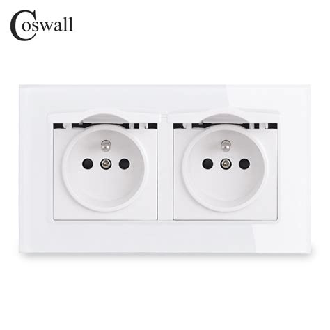 Badu Bg Стъклен панел Coswall Стенен двоен контакт заземен с водоустойчив капак ЕС Русия