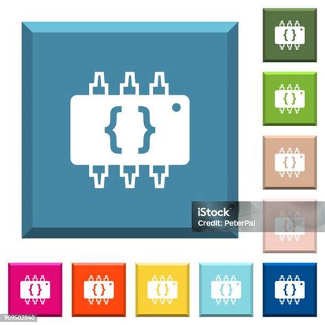 하드웨어에 흰색 아이콘 프로그래밍 모서리 사각형 버튼 Cpu에 대한 스톡 벡터 아트 및 기타 이미지 Cpu 가정용 시설