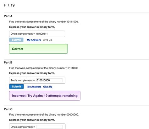 Solved P 719 Part A Find The Ones Complement Of The Binary