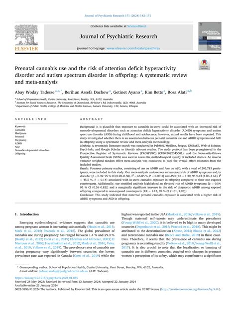 Pdf Prenatal Cannabis Use And The Risk Of Attention Deficit Hyperactivity Disorder [adhd And