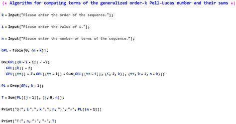 Algorithm For Computing The Terms Of The Generalized Order K Pell Lucas